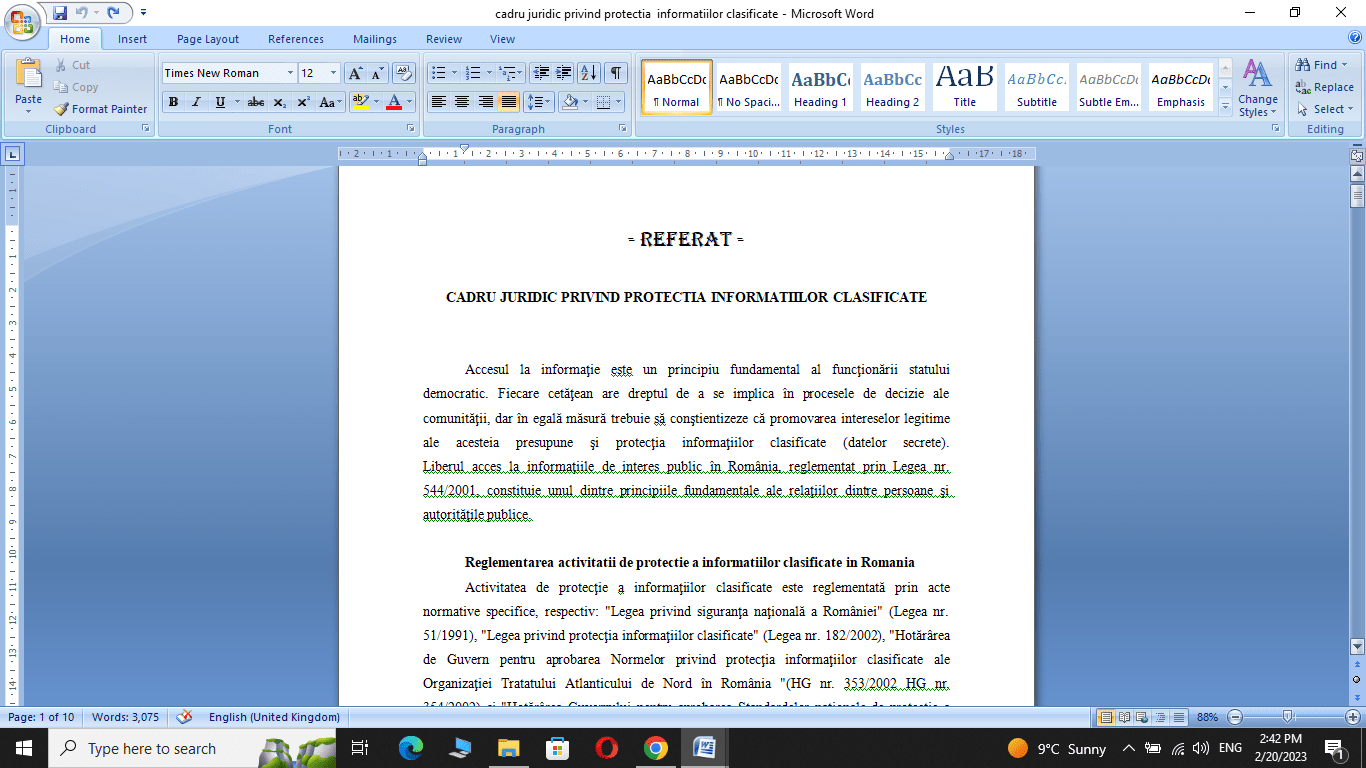 Cadru juridic privind protectia informatiilor clasificate ...